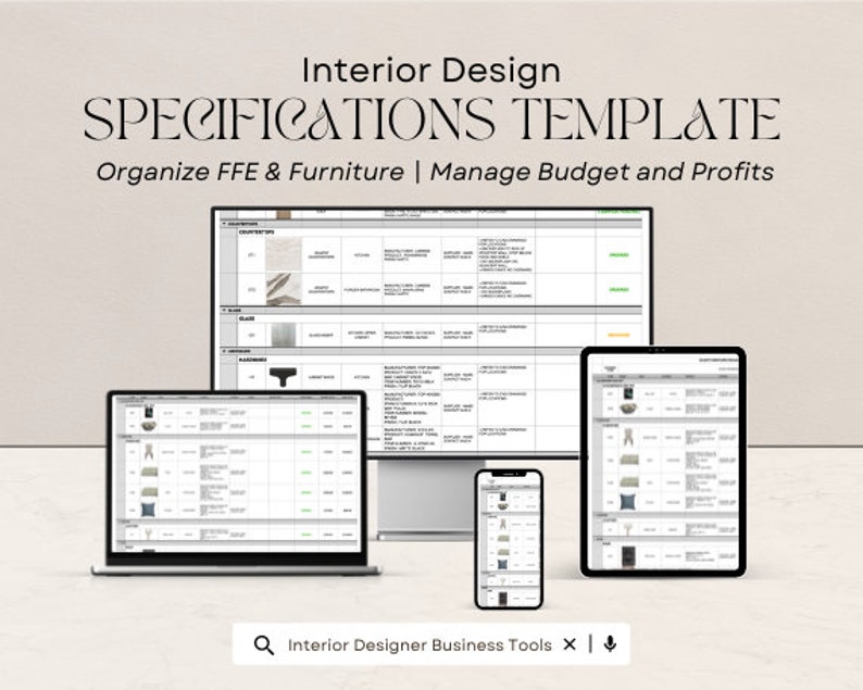 Interior Design Specifications Template Excel Template FFE - Etsy