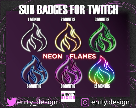 6 Sub/bit Twitch Badges Neon Flames Fire Twitch Sub Badges - Etsy