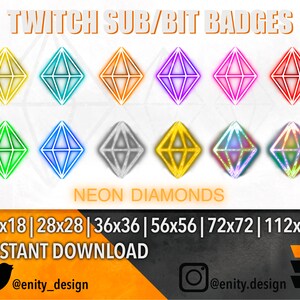 Neon Diamond Twitch Sub Badges | Lightning Sub Badges | Neon Streamer ...