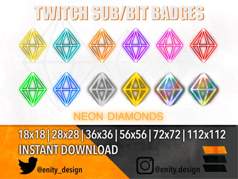 Neon Diamond Twitch Sub Badges Lightning Sub Badges Neon Streamer ...