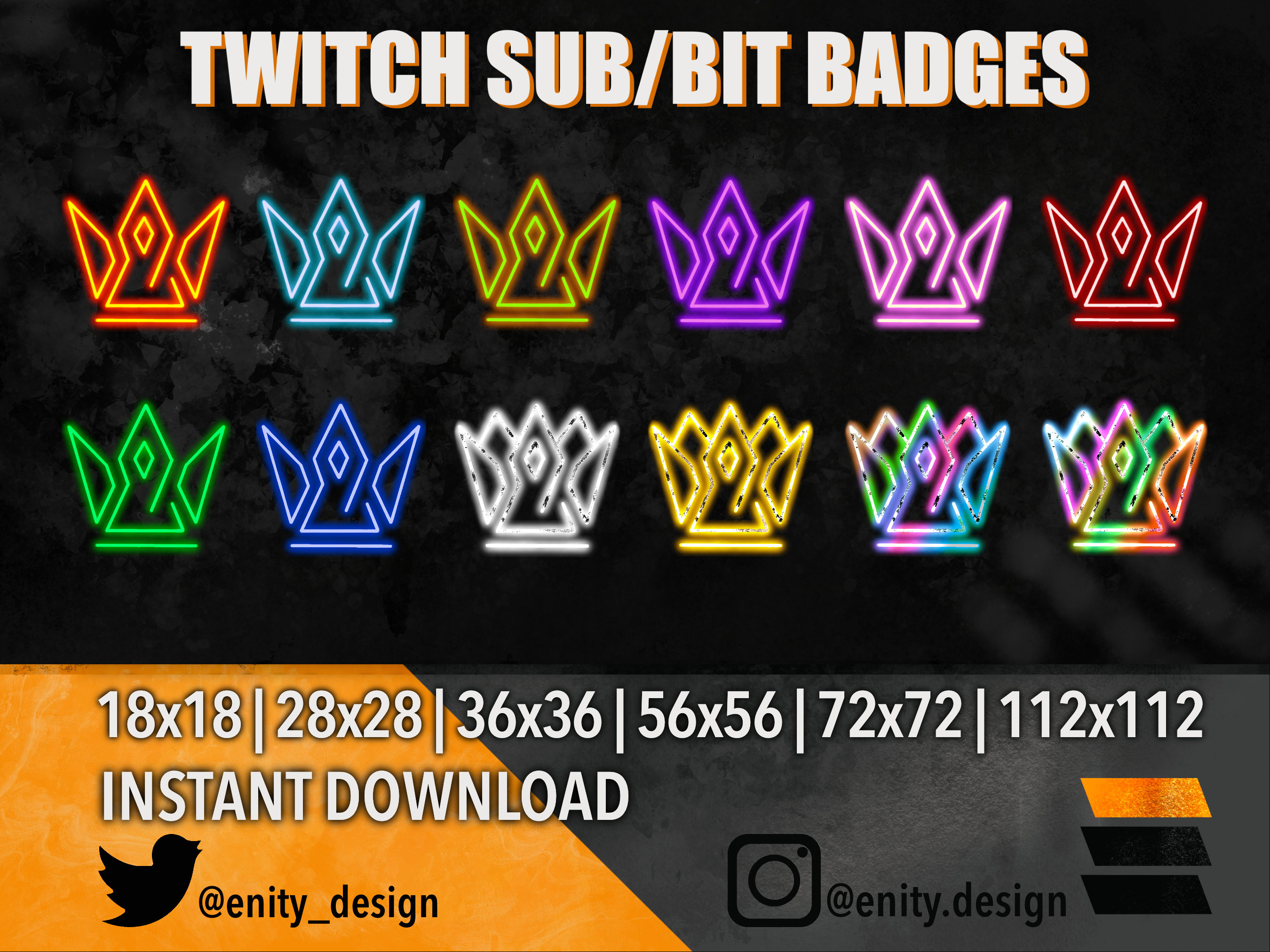 Neon Crown Twitch Sub Badges | Diamond Crowns Sub Badges | Neon ...