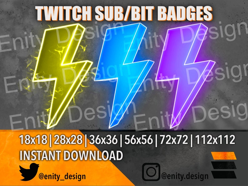 Twitch Sub Badges Thunder | Neon Bolt Bit Badges | Premium Stream ...