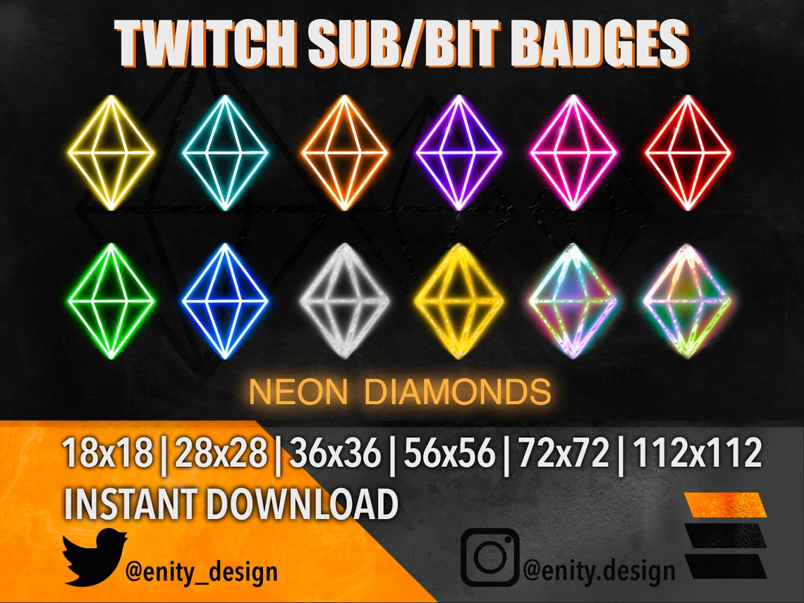 Neon Diamond Twitch Sub Badges Lightning Sub Badges Neon Streamer ...