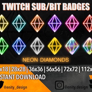 Neon Diamond Twitch Sub Badges | Lightning Sub Badges | Neon Streamer ...
