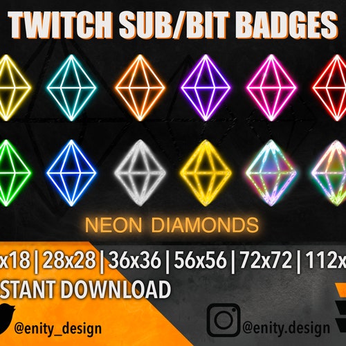 Neon Diamond Twitch Sub Badges Lightning Sub Badges Neon - Etsy