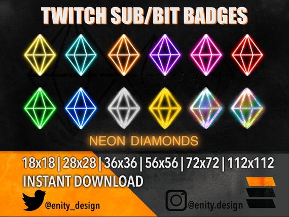Neon Diamond Twitch Sub Badges Lightning Sub Badges Neon - Etsy