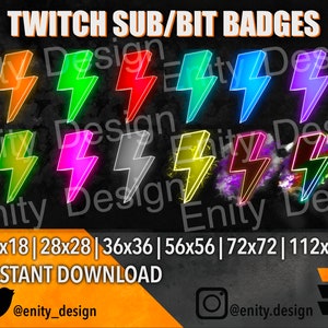 Twitch Sub Badges Thunder | Neon Bolt Bit Badges | Premium Stream ...