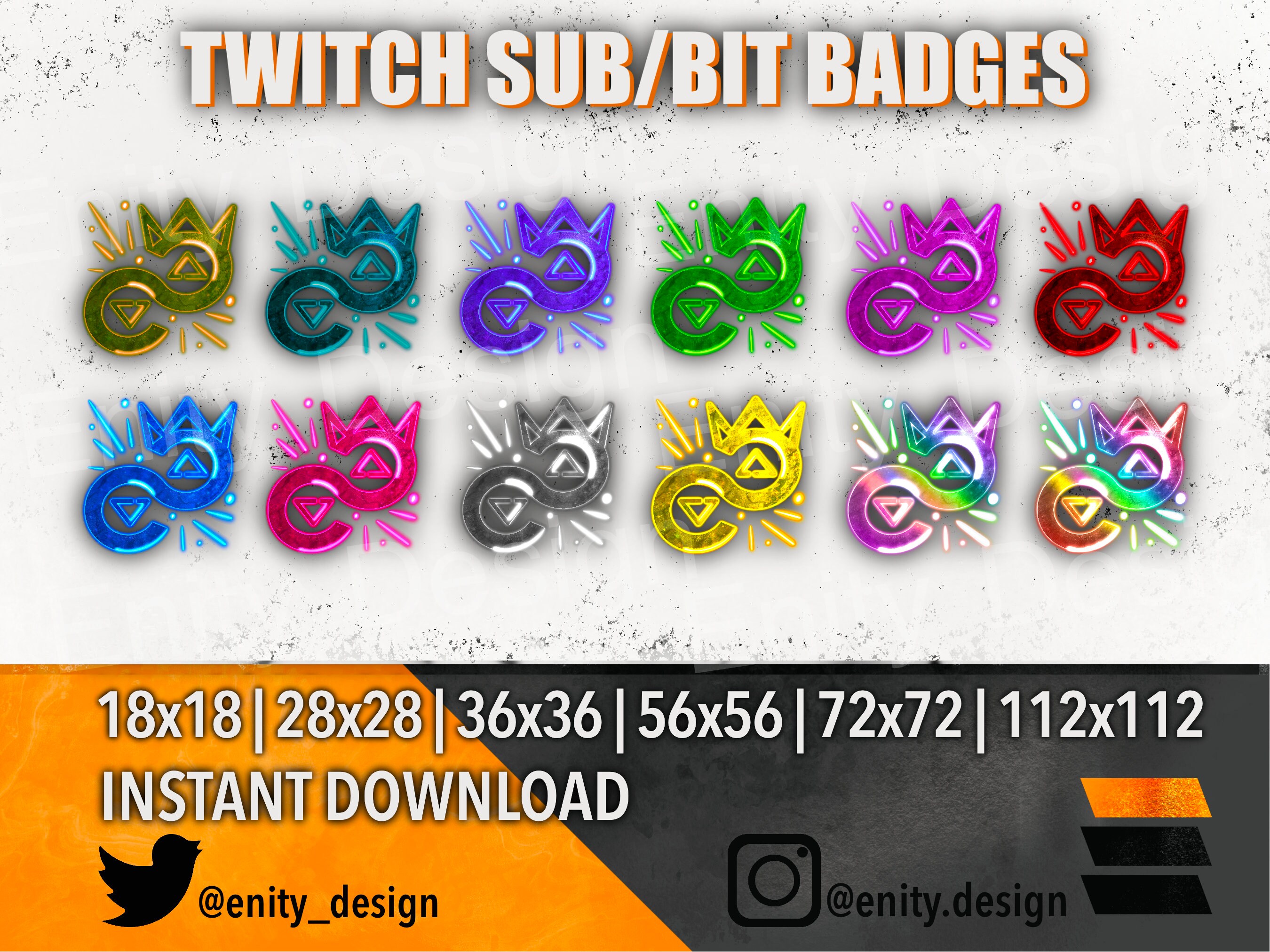 Neon Controller King Twitch Sub Badges | Rainbow Streamer Bit Badges ...