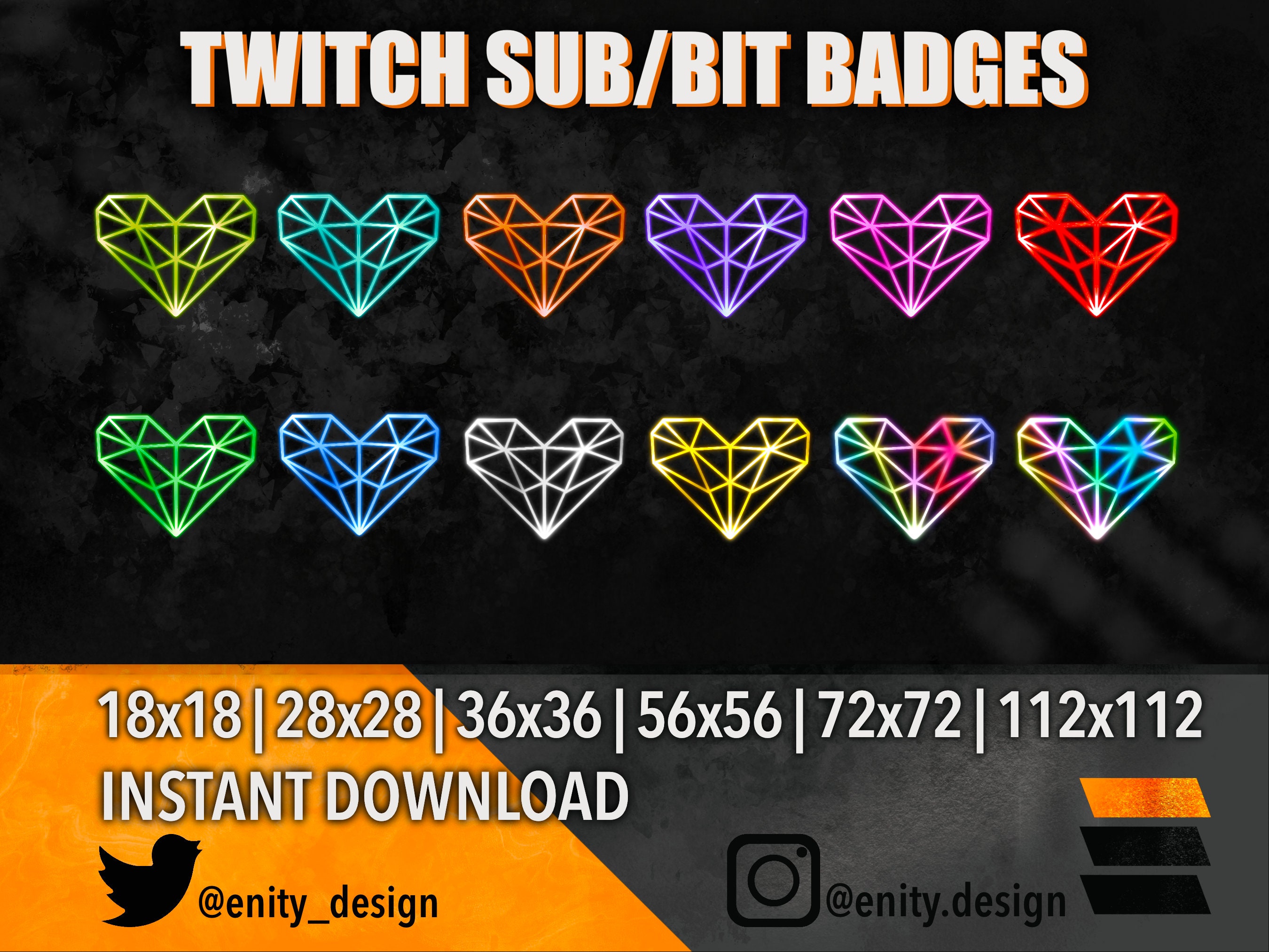 Neon Heart Twitch Sub Badges | Diamond Streamer Badges (instant ...