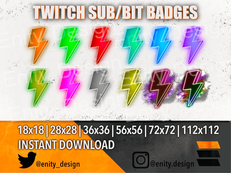 Neon Thunder Twitch Sub Badges | Bolt Bit Badges (digital Download) - Etsy