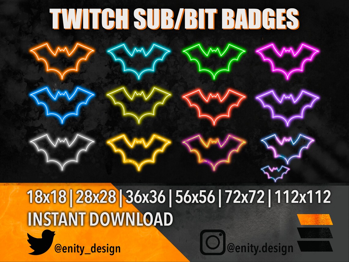 12 Sub/bit Badges | Neon Bat | Halloween Sub Badges | Horror Bit Badges ...