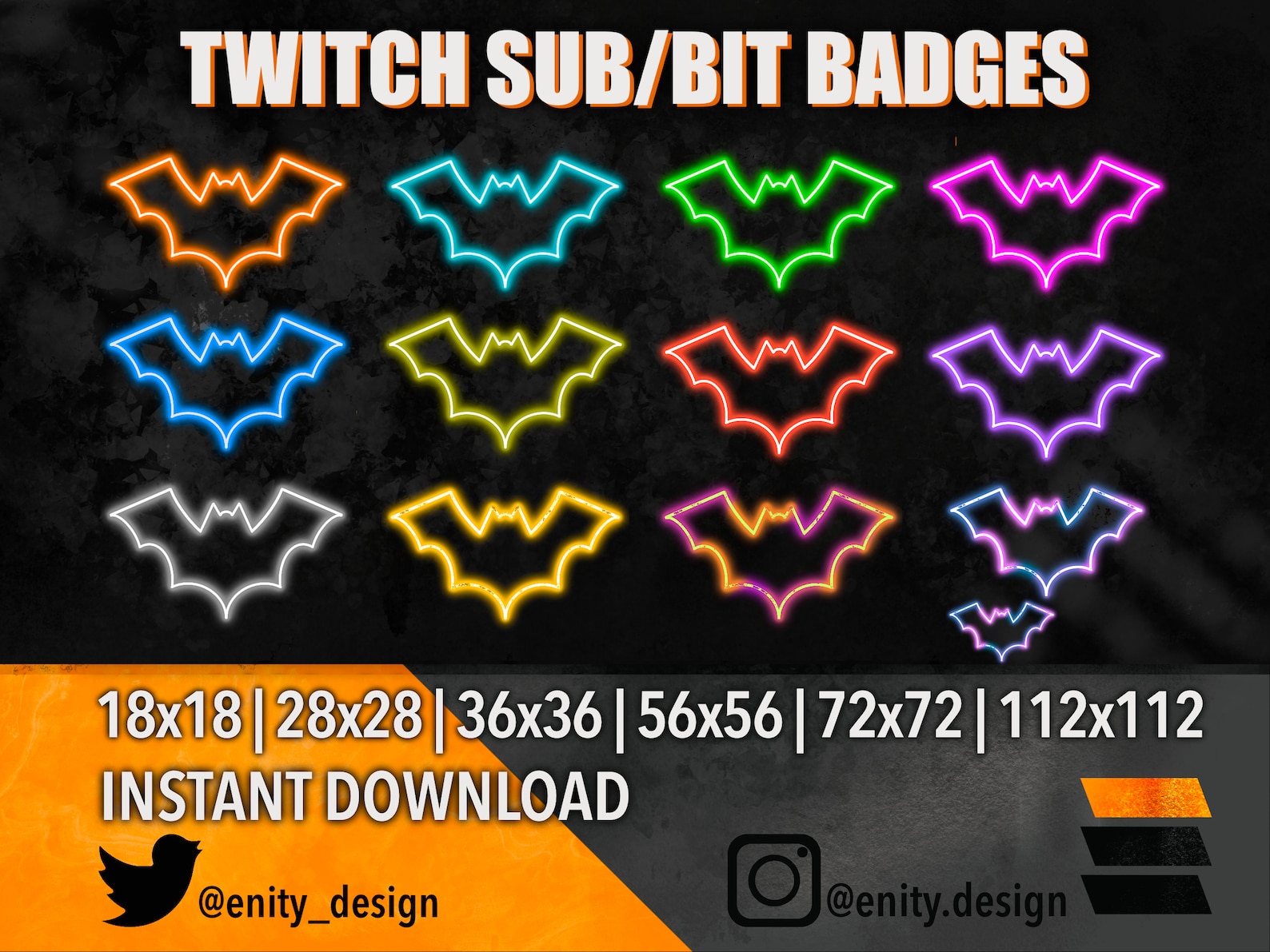12 Sub/bit Badges | Neon Bat | Halloween Sub Badges | Horror Bit Badges ...