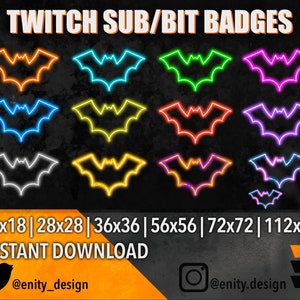 12 Sub/bit Badges | Neon Bat | Halloween Sub Badges | Horror Bit Badges ...