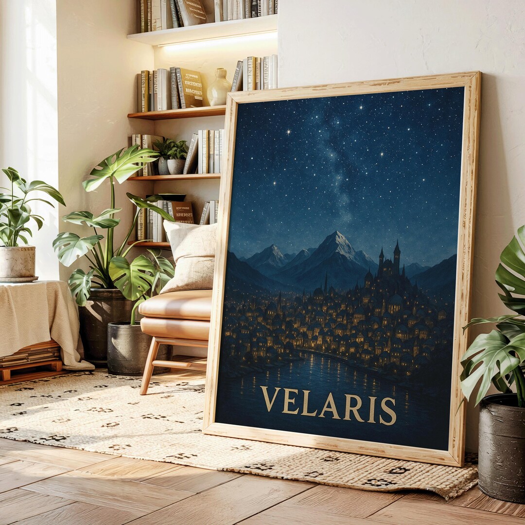 Starry Night City Art Print | ACOTAR Inspired Fantasy Wall Decor ...