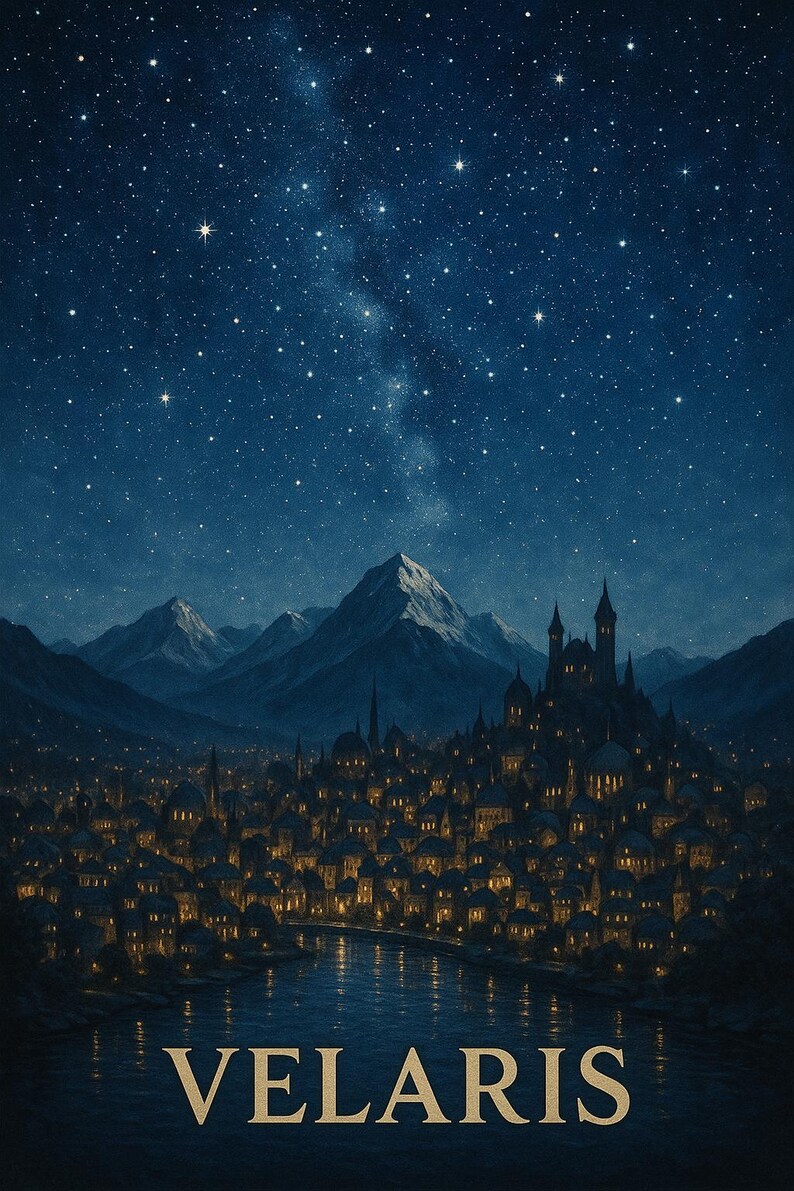 Starry Night City Art Print | ACOTAR Inspired Fantasy Wall Decor ...