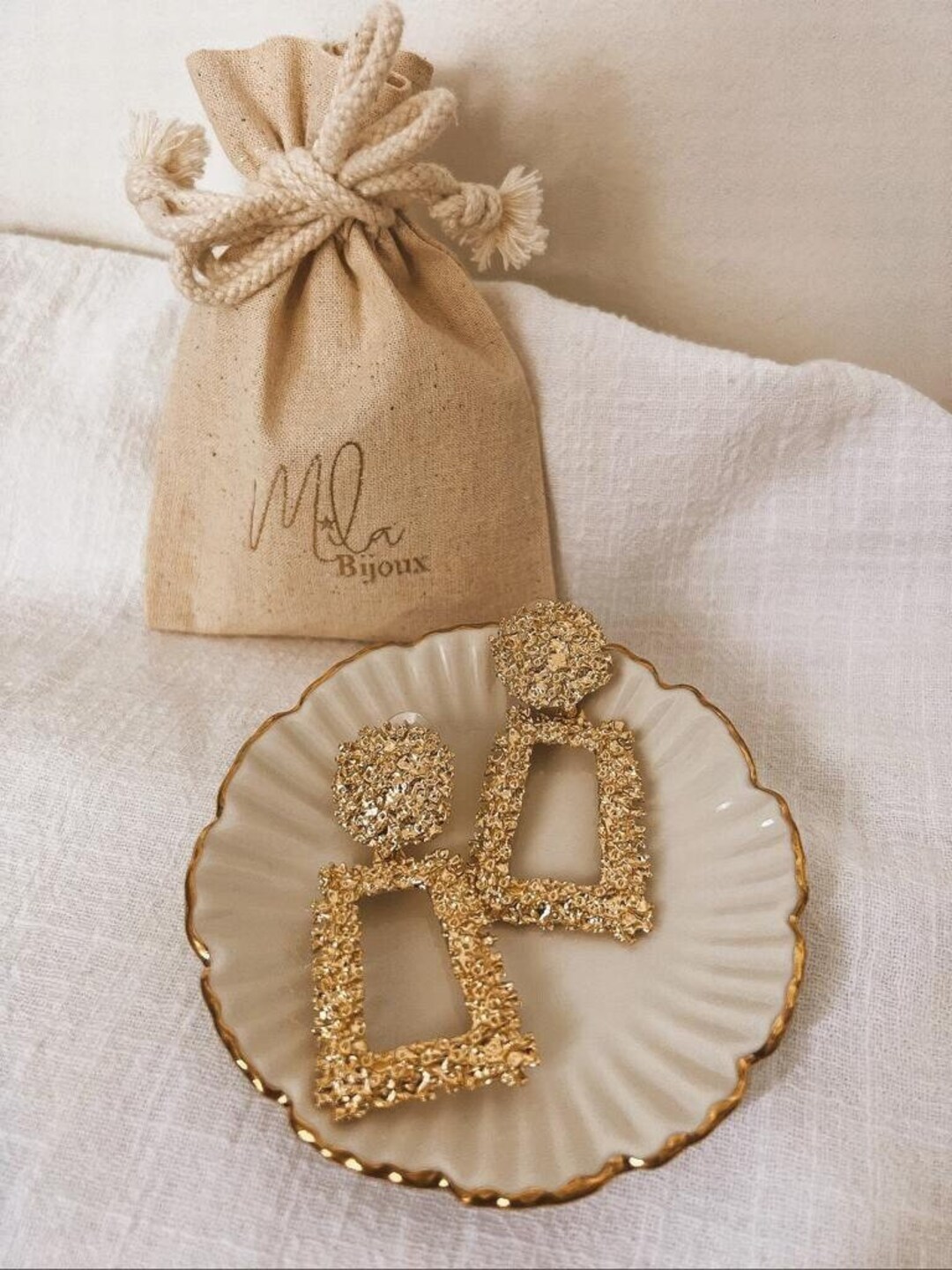 DANIELLE Earrings BO Textured Effect Gilded With Fine Gold Trendy Jewel ...