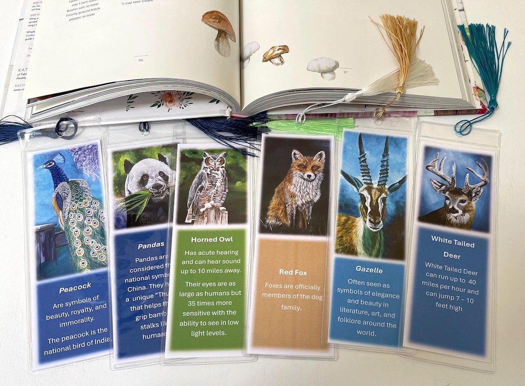 Wildlife Themed Bookmarks, Set of Six, Educational, Created From ...