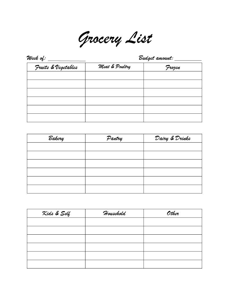 Weekly Meal Planner, Grocery List, and Inventory Templates in Print and ...