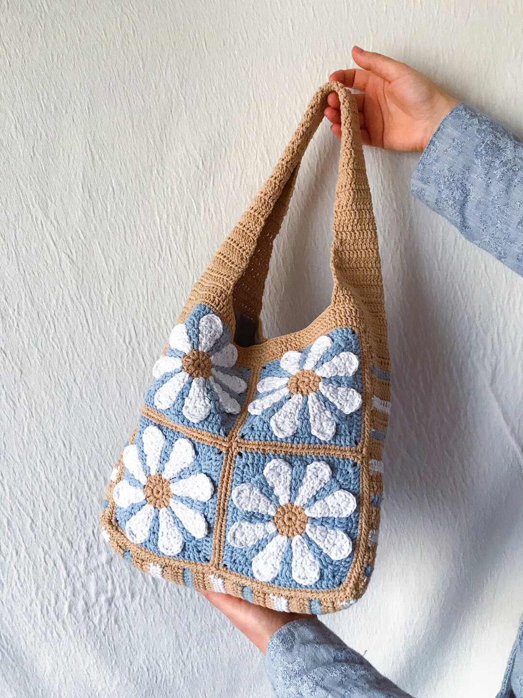 Daisy Crochet Hobo Bag, Granny Square Afghan Tote, Handmade Cotton - Etsy