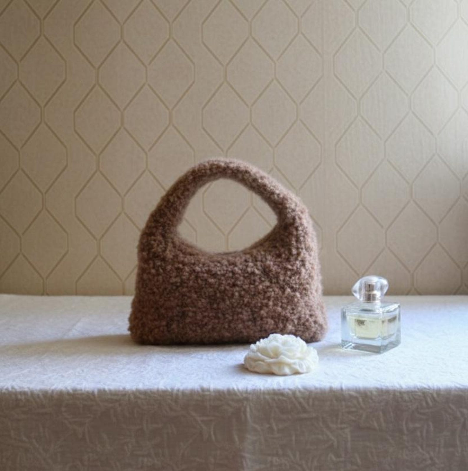 Cozy Teddy Crochet Handbag, Soft Plush Winter Bag, Handmade Bouclé ...