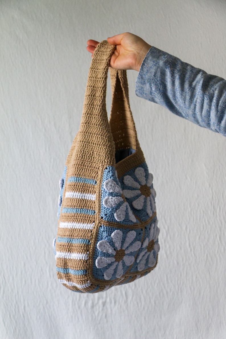 Daisy Crochet Bag, Granny Square Hobo Bag ,afghan Shoulder Bag, Flower Tote Bag, Vintage Style ...