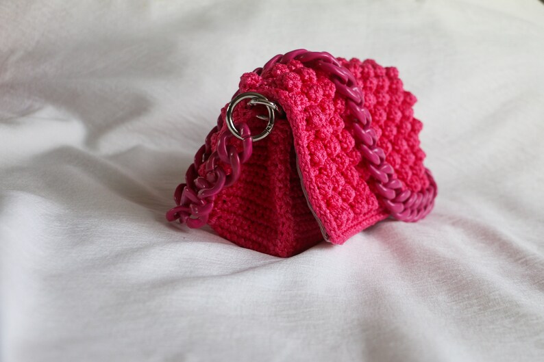 Pink Bubbles Crochet Bag With Plastic Bigger Chain, Knitted Shoulder ...
