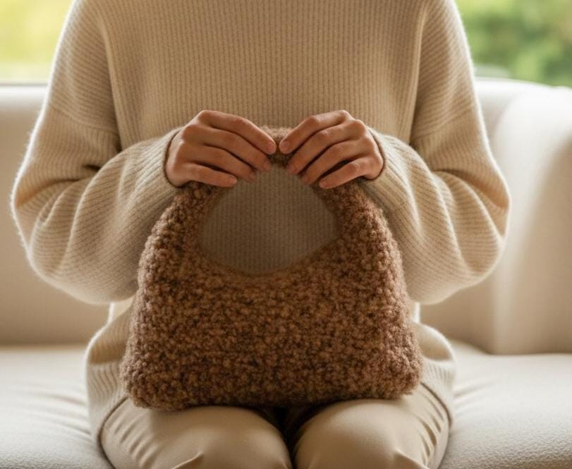 Cozy Teddy Crochet Handbag, Soft Plush Winter Bag, Handmade Bouclé ...