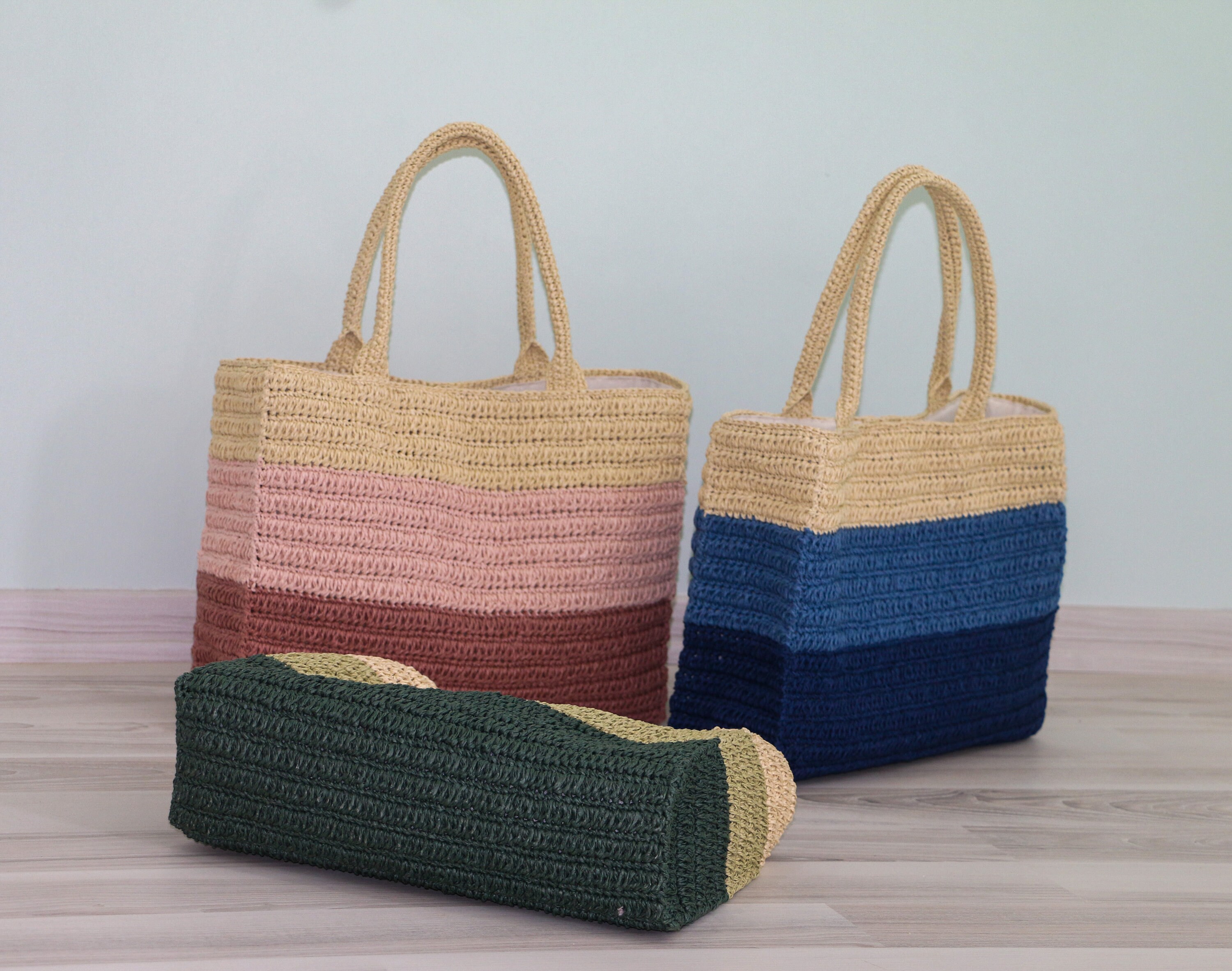 Crochet Raffia Tote Bag, Colorful Straw Yarn Bag, Large Capacity ...