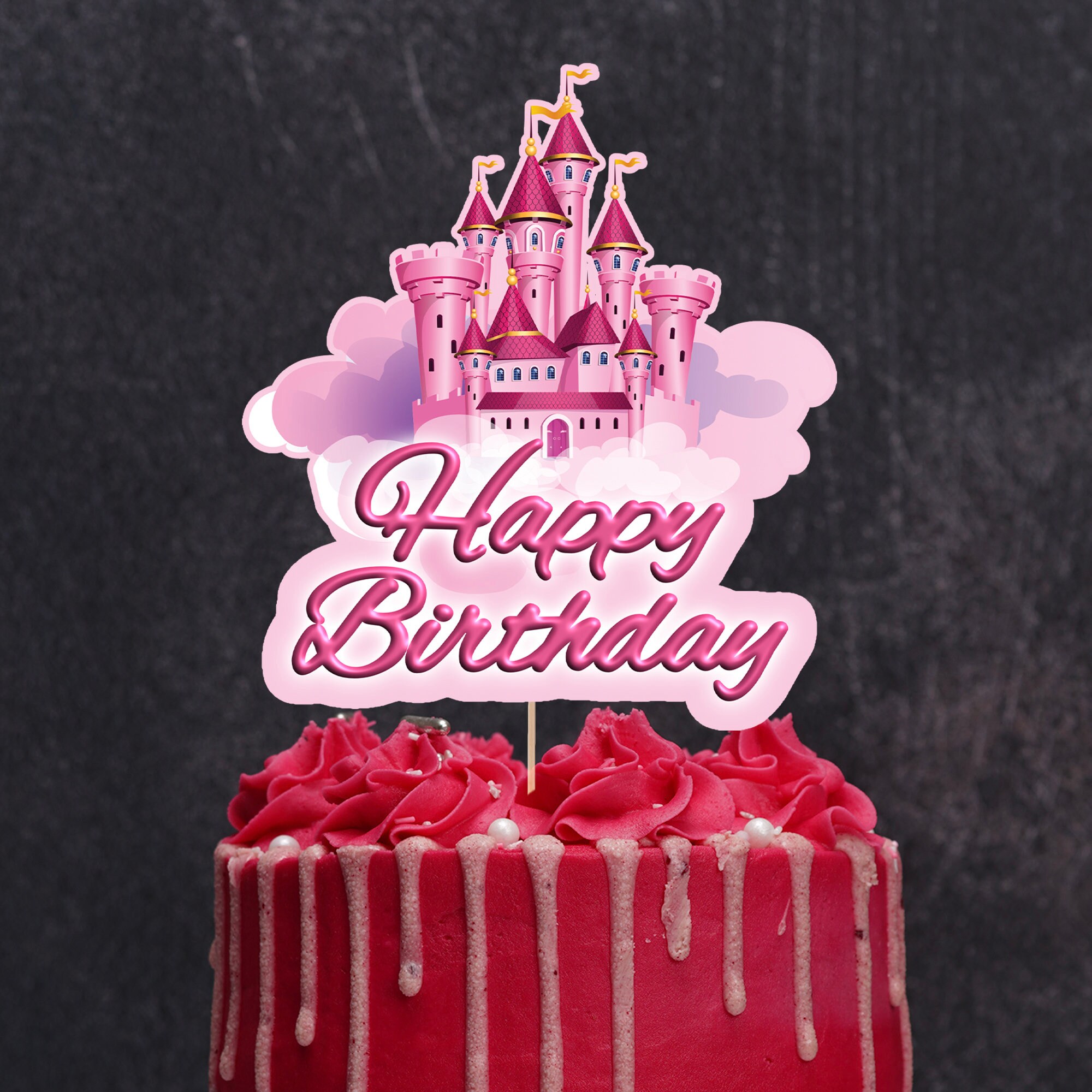 Printable Pink Princess Castle Birthday Cake Topper Party - Etsy