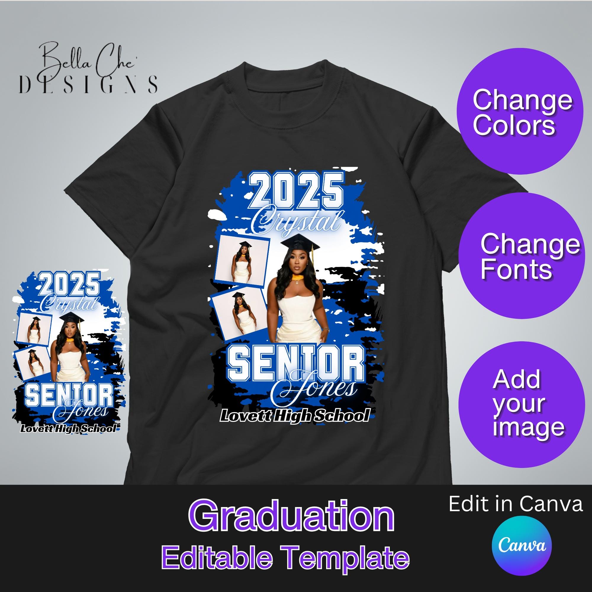 Graduation T-shirt Design, 2025 Grad, Editable in Canva, Sublimation ...