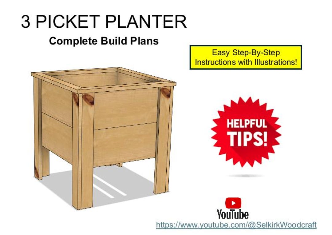3-PICKET PLANTER PLANS. 11-page Detailed Step-by-step Colored ...