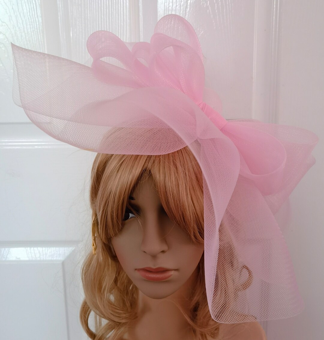 Pink Crin Fascinator Wedding Hat on Headband ( Can Change Into Clips or ...
