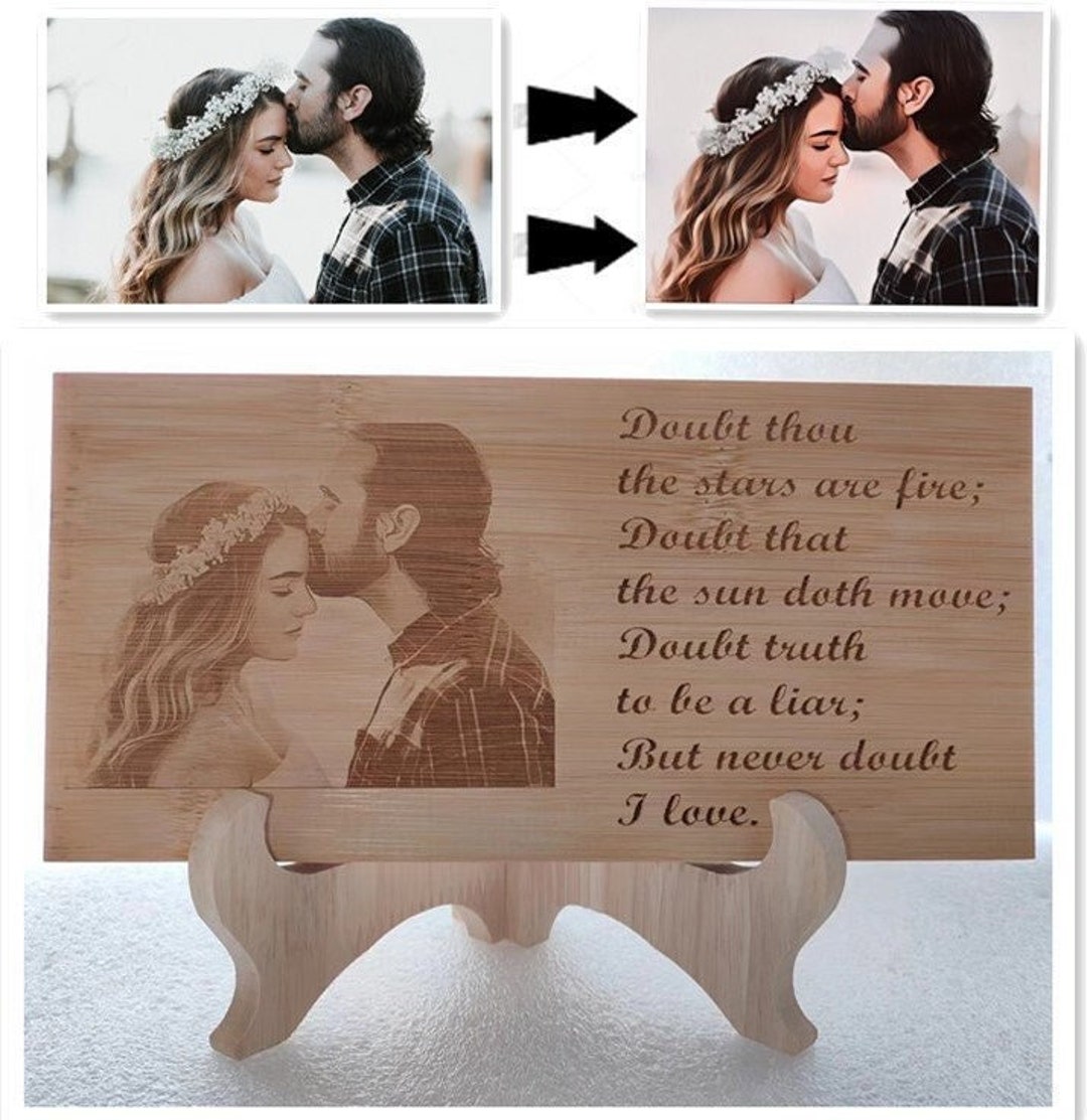 Personalised Custom Made Bamboo Wood Engraving Plaque Stand Photo ...