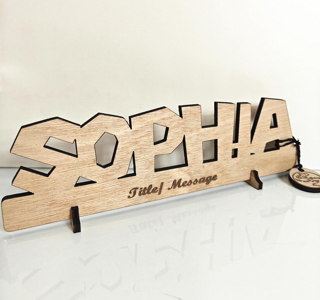 Personalised Bespoke Custom Made Laser Cut Engraved Wood Name Word Desk ...