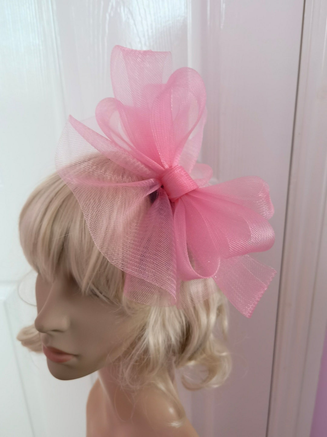Bubble Gum Pink Crin Fascinator Wedding Hat on Headband ( Can Change ...