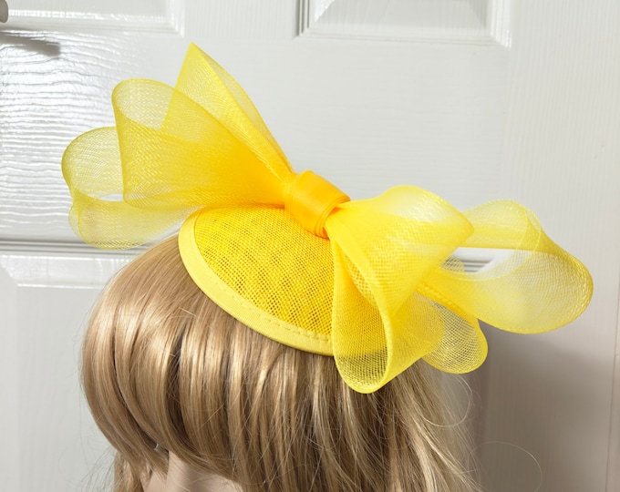 Yellow Crin Fascinator Wedding Hat on Headband ( Can Change Into Clips ...