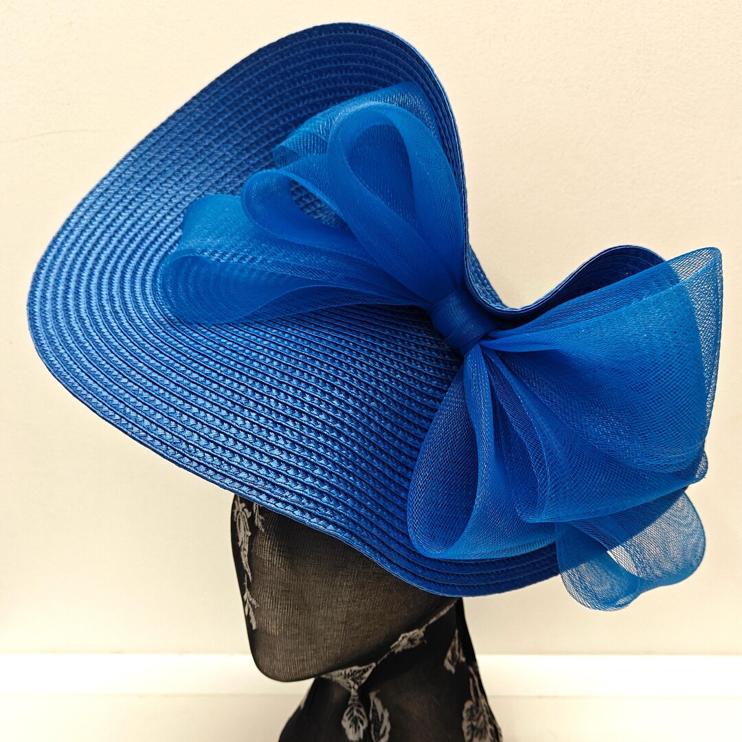Blue Large Straw Fascinator With Crinoline Bow Millinery Burlesque ...