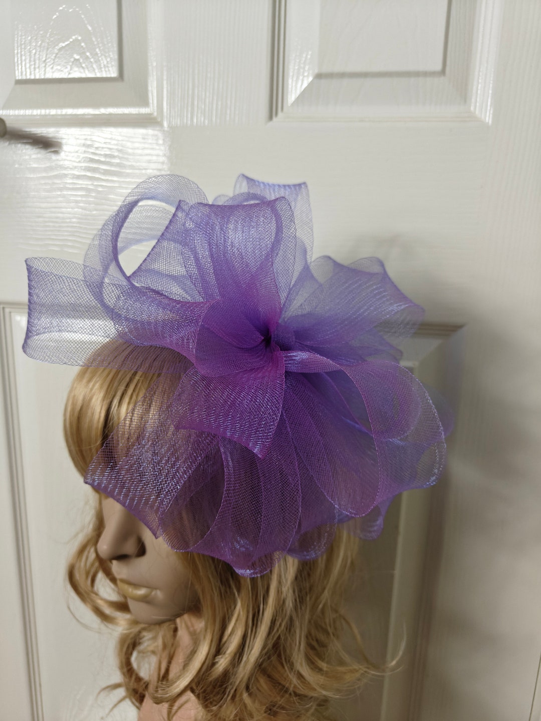 Purple Crin Flower Fascinator Wedding Hat on Headband ( Can Change Into ...
