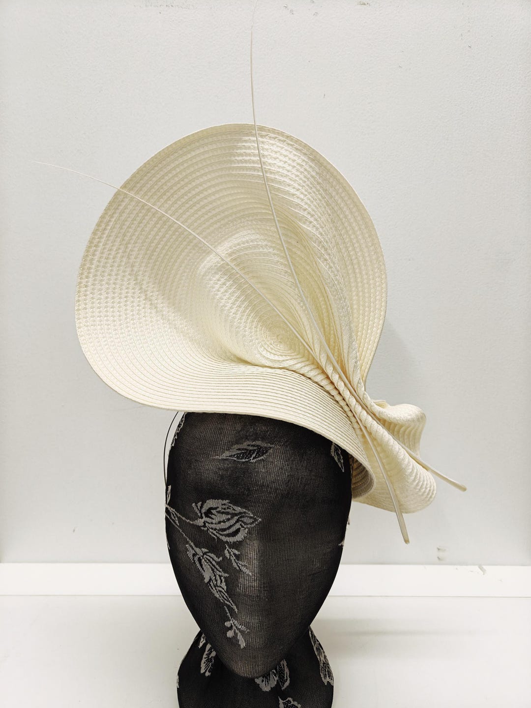 Ivory off White Large Straw Ostrich Quill Spine Fascinator Millinery ...