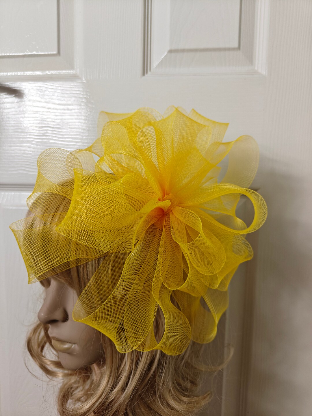 Yellow Crin Flower Fascinator Wedding Hat on Headband ( Can Change Into ...