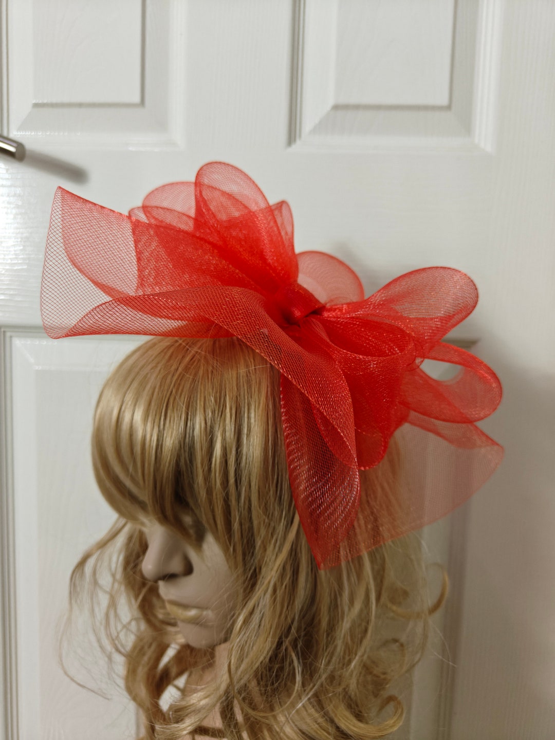 Red Crin Fascinator Wedding Hat on Headband ( Can Change Into Clips or ...