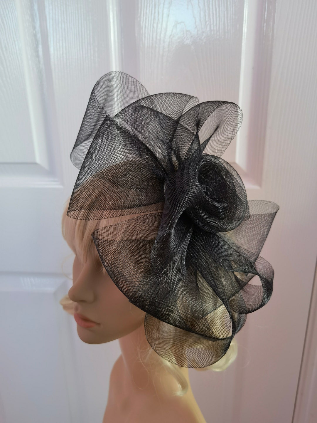 Black Crin Fascinator Wedding Hat on Headband ( Can Change Into Clips ...
