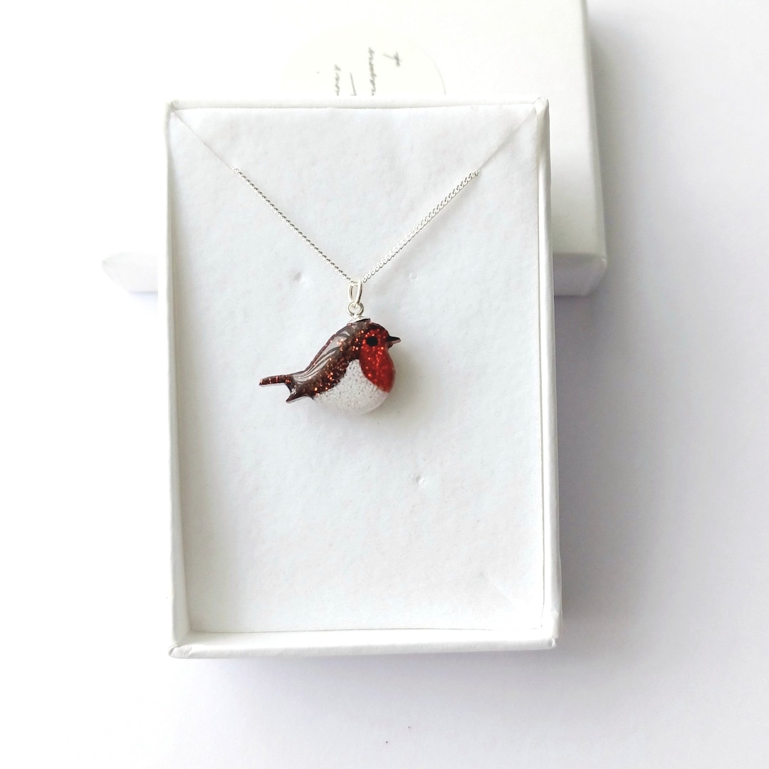 Handmade Glitter Robin Pendant With Sterling Silver Chain - Etsy UK