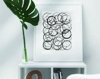 Black and White Abstract Circle Print, Modern Design, Abstract Wall Art ...
