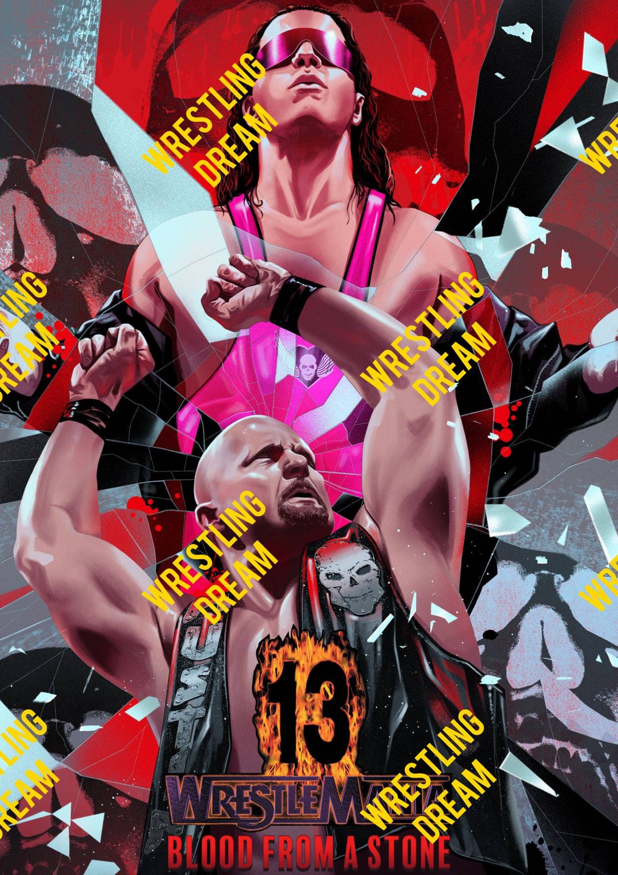 17.. WWE Wrestlemania 13 Bret Hitman Hart Stone Cold Steve Austin Blood ...