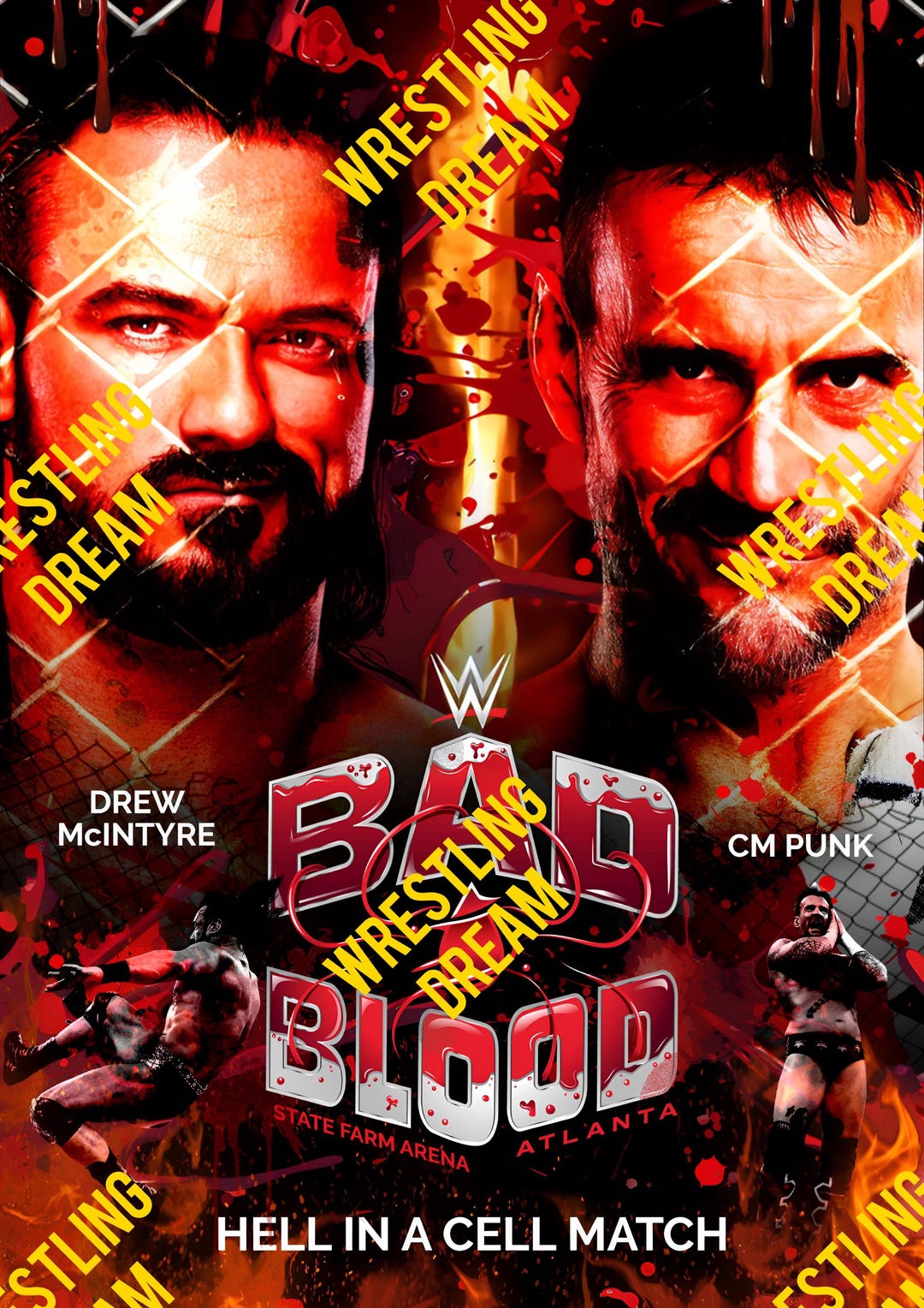 243.. WWE Bad Blood 2024 CM Punk Vs Drew Mcintyre Hell in A Cell Match Quality Ppv Ple A4 A3 ...