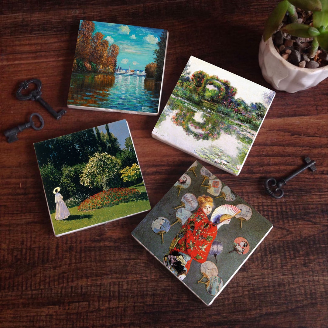 Claude Monet, Stone Coasters, Square Coasters, Set of 4 Coasters, Monet ...