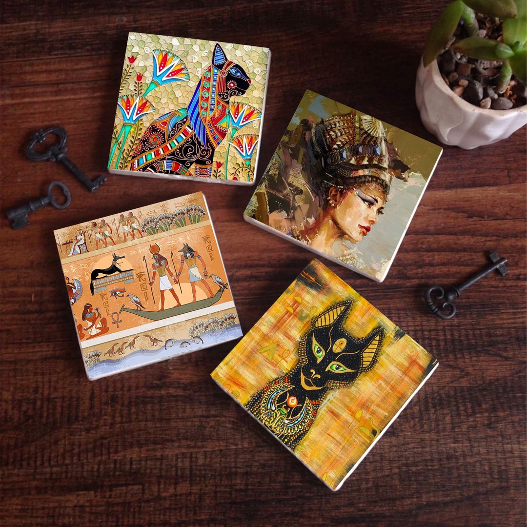 Personalized Ancient Egypt Coasters Square Stone Handmade Gift Set ...