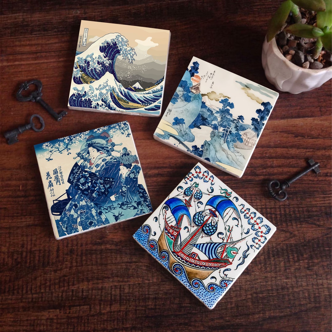 The Great Wave off Kanagawa, Japanese Stone Coasters, Handmade Coasters ...