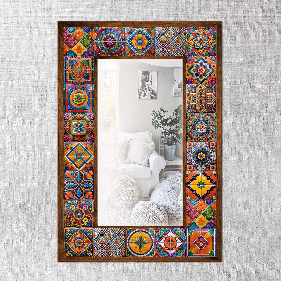 Mosaic Stone Mirror, Tile Wooden Frame Mirror, Marble Tile, Talavera ...
